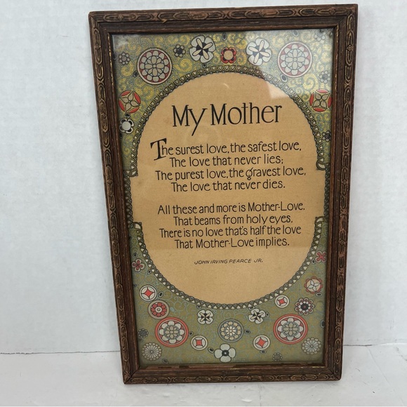 Vintage | Wall Decor | Vintage My Mother Poem In Wood Frame | Poshmark